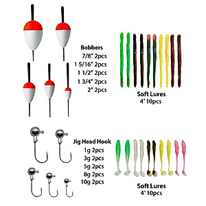 Fishing Bobbers Kit Slip Floats Set Rig Jig Heads Hook Soft Lures Adjustable Popping Cork Fishing Tackle Gear