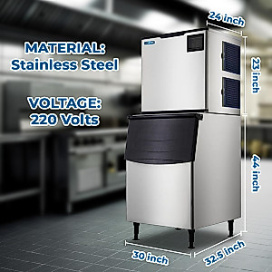 Foster Commercial Ice Maker 700 Pounds Per Day, 505 lbs Storage Bin – Stainless Steel, Industrial Modular Full Dice Ice Cube Machine, Quiet Operation, Air Cooling System, Self-Cleaning