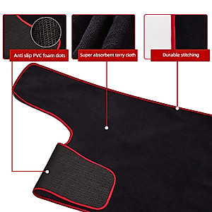 Exercise Bike Sweat Towel Mat, Super Absorbent Spin Bike Sweat Guard, Anti Slip & Machine Washable Mat Compatible with Peloton Bike, Peloton Accessories Black/Red