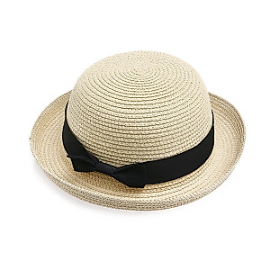 BinaryABC Summer Straw Hats,Sun Hat,Bowler Hat,Beach Cap for Women(Head Circumference 57cm) Beige