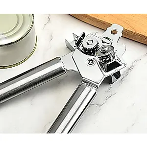 Can Opener, Kitchen Stainless Steel Heavy Duty Can Opener Manual Smooth Edge Durable Food Safe Cut 3-in-1 Tin Beer Jar Bottle Opener Hand Grip for Seniors with Arthritis Hands Friendly