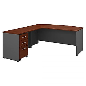 Bush Business Furniture Series C 72W Bow Front L Shaped Desk with 48W Return and Mobile File Cabinet in Hansen Cherry