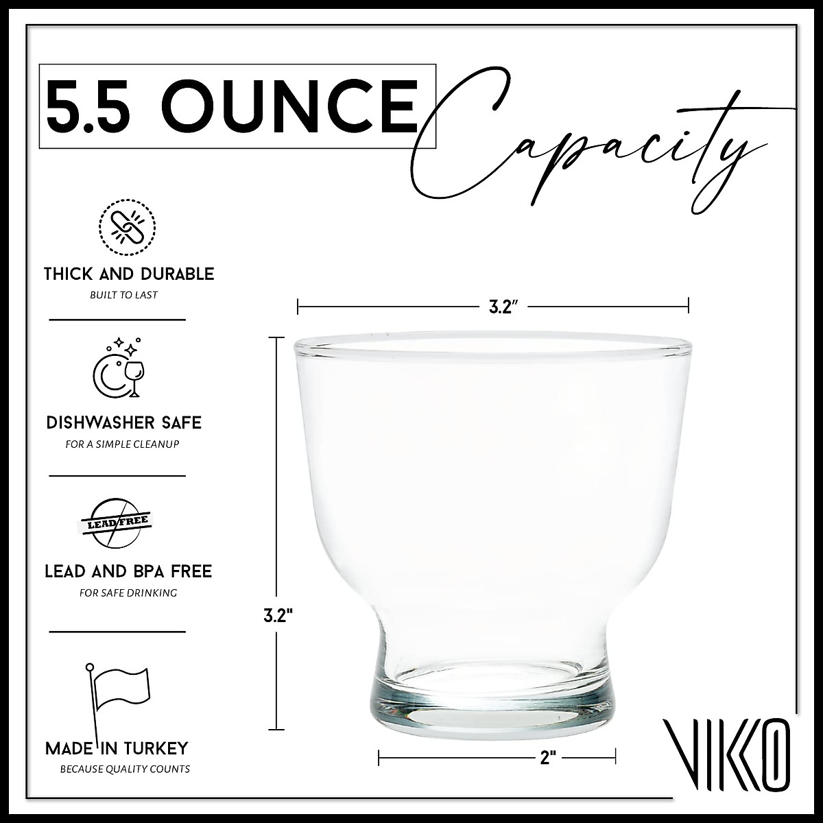 Vikko Dessert Bowls, Set of 6 Decorative Glass Ice Cream Cups, 5.5 Ounce Glass Dish for Dessert, Candy, Fruit Cup, Dishwasher Safe