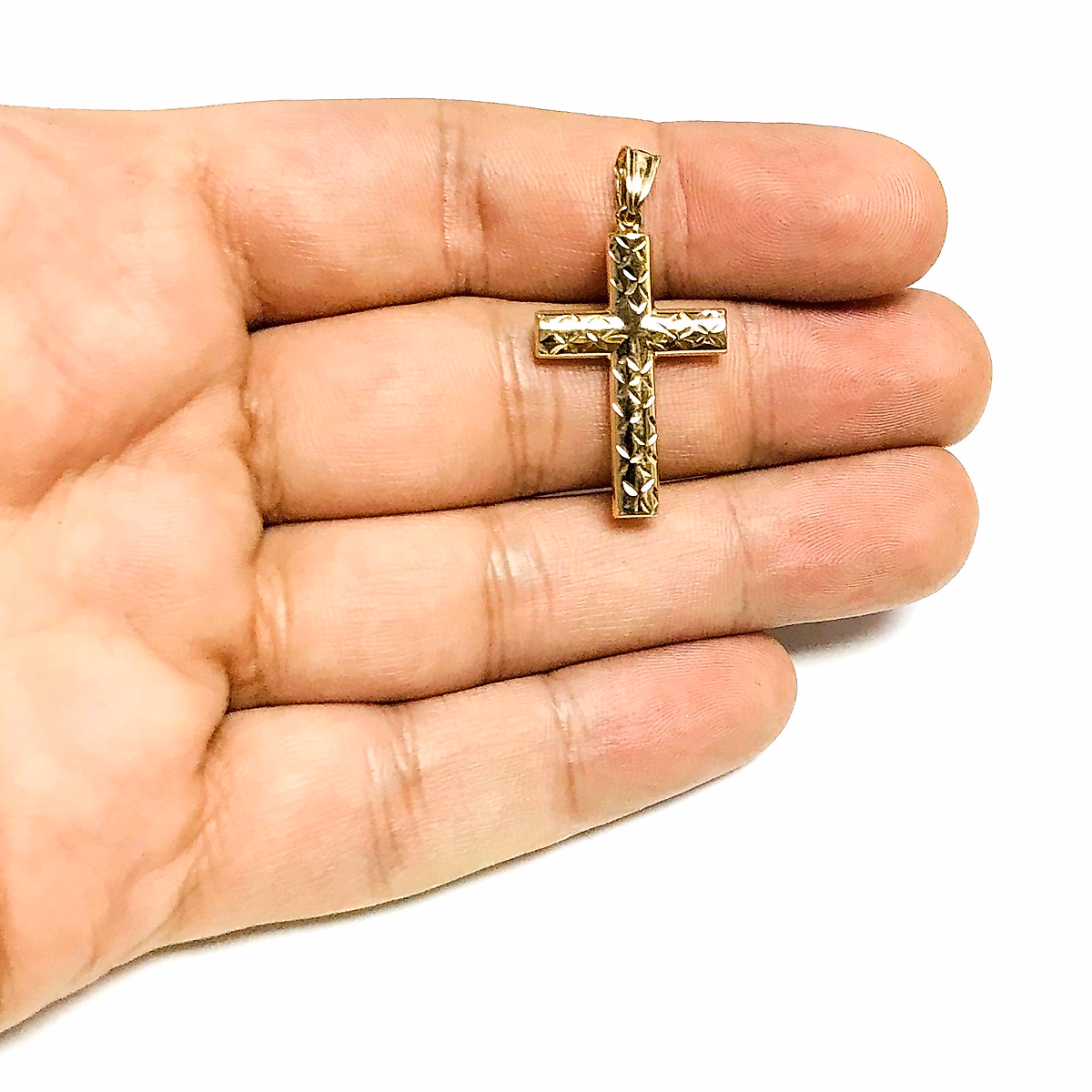Jewelry Affairs 14k Yellow Gold Shiny Diamond Cut Fancy Cross Pendant 15x30 mm