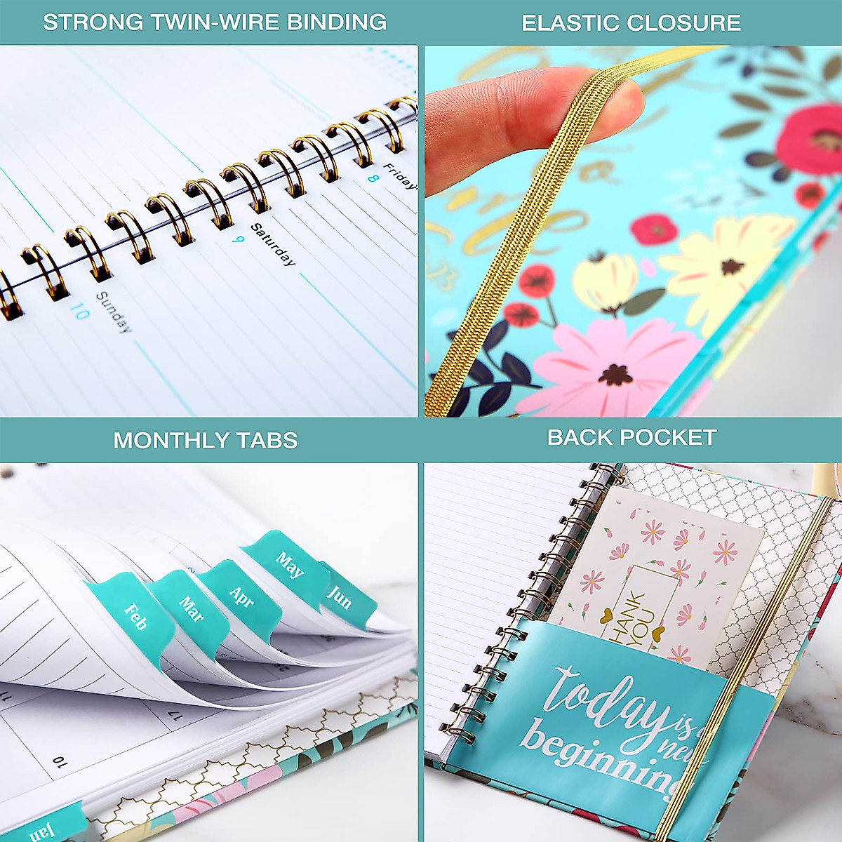 2023 Planner – Weekly ＆ Monthly Planner 2023, Jan 2023 – Dec 2023, 6.4" x 8.5" with 12 Monthly Tabs, Flexible Hardcover, Thick Paper, Inspirational Quotes, Strong Spirals Wirebound Organizer