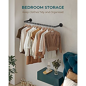 OROPY Industrial Pipe Clothing Rack 38.4", Heavy Duty Detachable Wall Mounted Clothes Rack Black Iron Garment Bar, Multi-purpose Hanging Rod for Closet Storage, Black (Two Base)