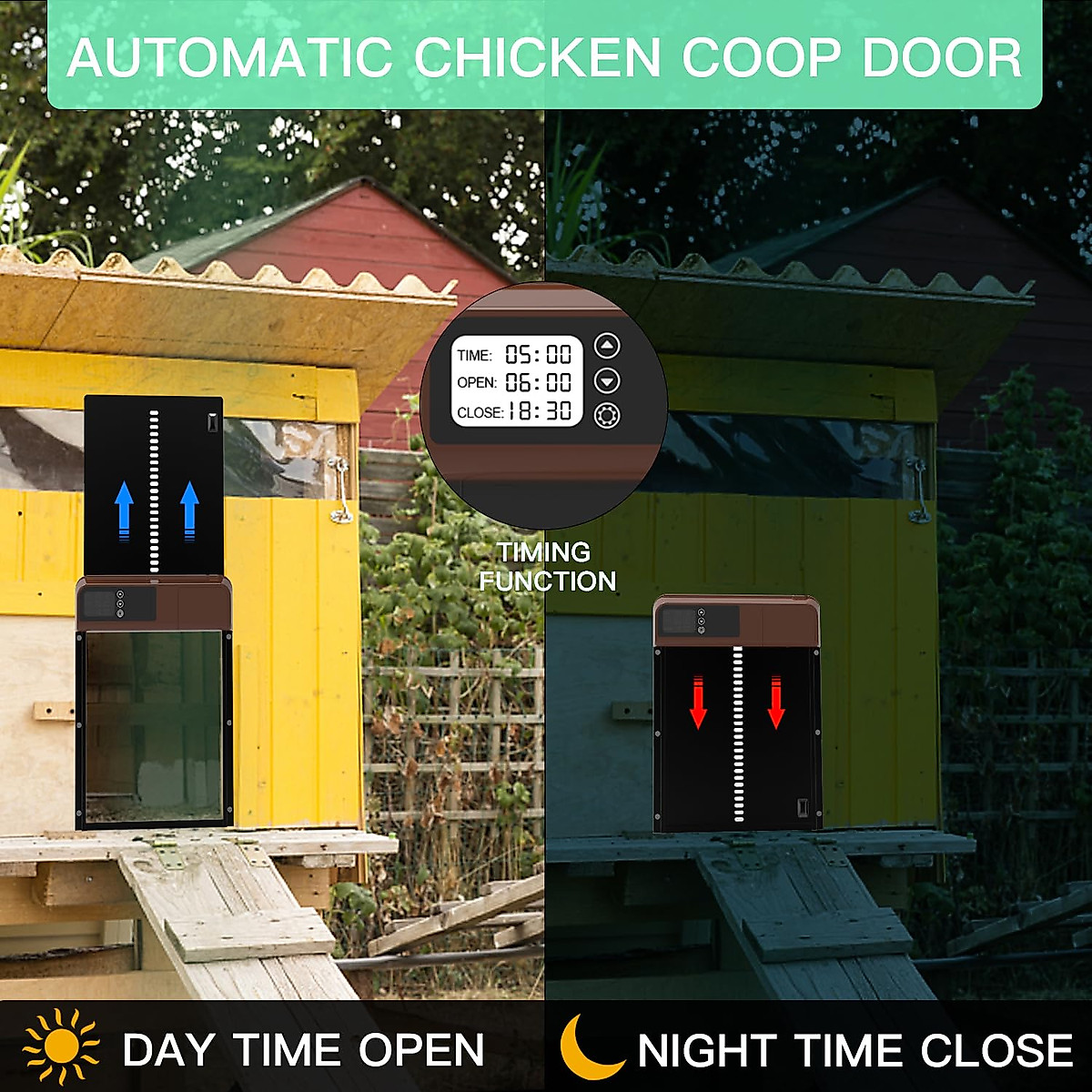 Issufel 2023 Upgraded Automatic Chicken Coop Door, Brown, Waterproof, Weatherproof, Durable, Protects Flock