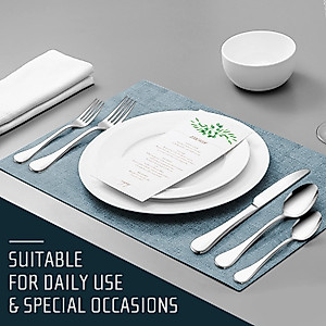 40-Piece Silverware Set for 8, E-far 18/10 Stainless Steel Flatware Cutlery Metal Eating Utensil Tableware Forks and Spoon Sets for Restaurant Wedding - Simple Fancy Style & Dishwasher Safe