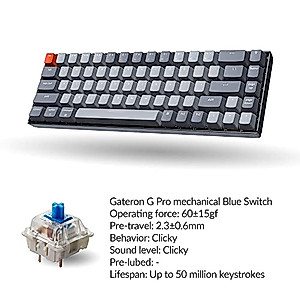 Keychron K6 Bluetooth 5.1 Wireless Mechanical Keyboard with Gateron G Pro Blue Switch/LED Backlit/Rechargeable Battery, 68 Keys Compact Keyboard Compatible with Mac Windows