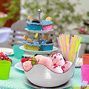 Bezrat Hammered Stainless Steel Serving Bowl –Multipurpose Decorative Metal Wave Bowl (6" x 6")