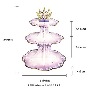 Purple Cupcake Stand for Girls Birthday Party Decorations Lavender Floral Crown Theme Coming of Age Quinceanera Party Cake Serving Tray Princess Wedding Bridal Baby Shower Party Supplies