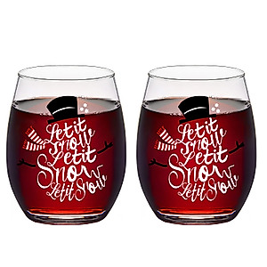 Futtumy Let It Snow Stemless Wine Glass Set of 2, Unique Christmas Wine Glass for Men Women Dad Mom Friend Coworker Family, Wine Gift for Christmas New Year, 15oz