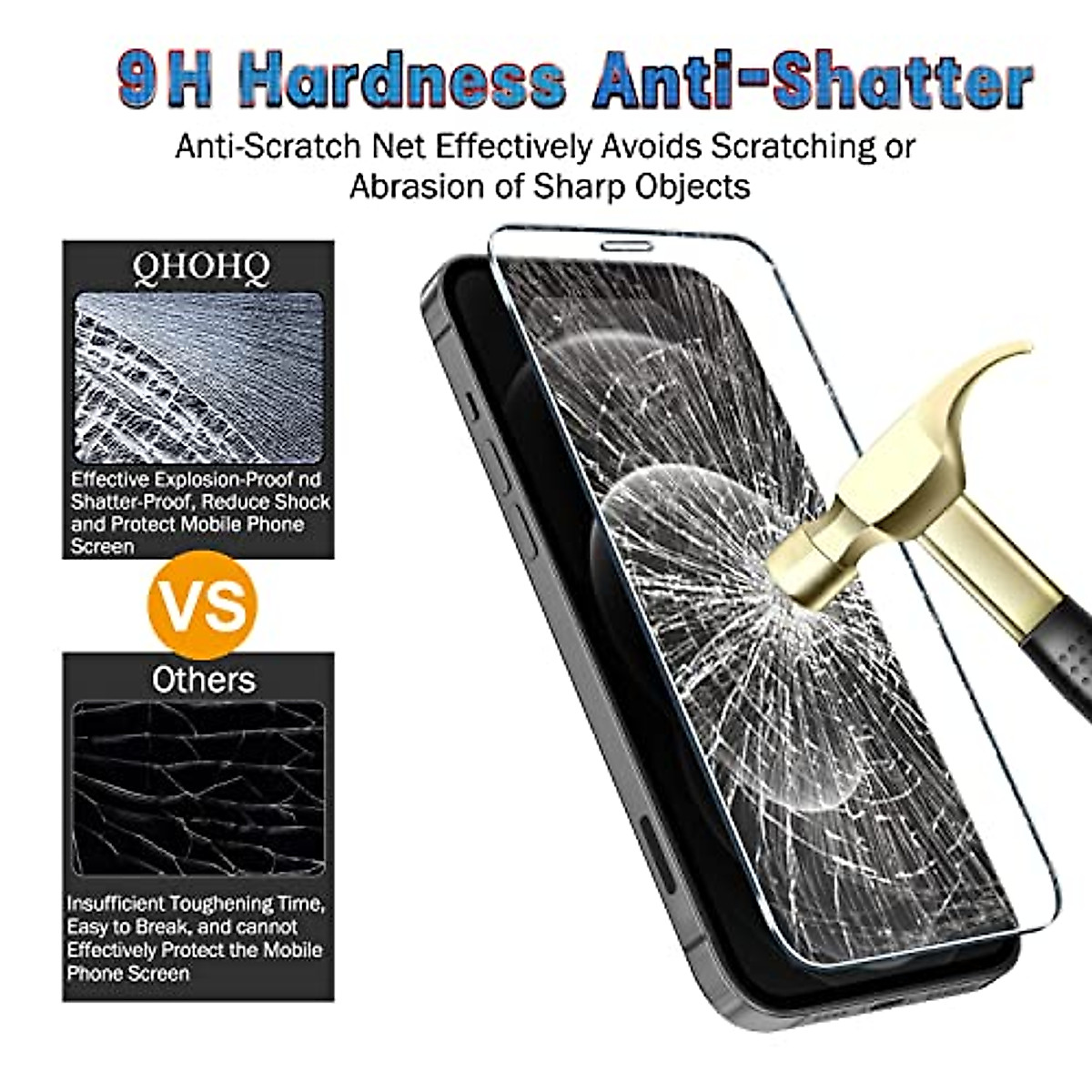 QHOHQ 3 Pack Screen Protector for iPhone 12 Pro 6.1 Inch with 2 Pack Tempered Glass Camera Lens Protector, Ultra HD, 9H Hardness, Scratch Resistant, Easy Install - case Friendly