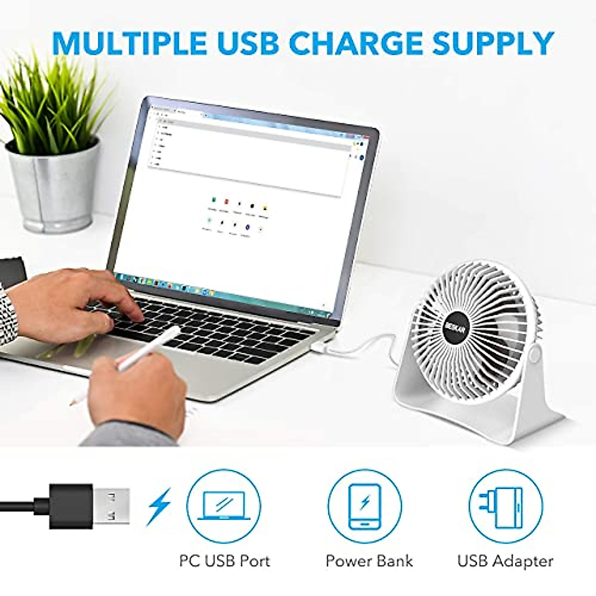 Small Desk Fan & Clip on Fan-2 Pack Bundle Deal - White