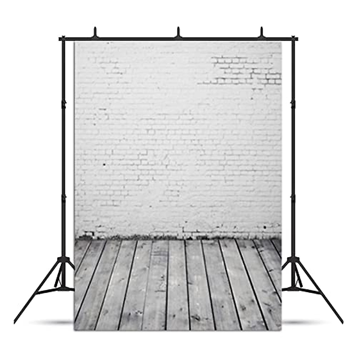 White Brick Wall Gray Wooden Floor Photography Backdrop 5X7FT Polyester Baby Cake Smash Birthday Party Background Newborn Portrait Photo Background Shoot Props Supplies