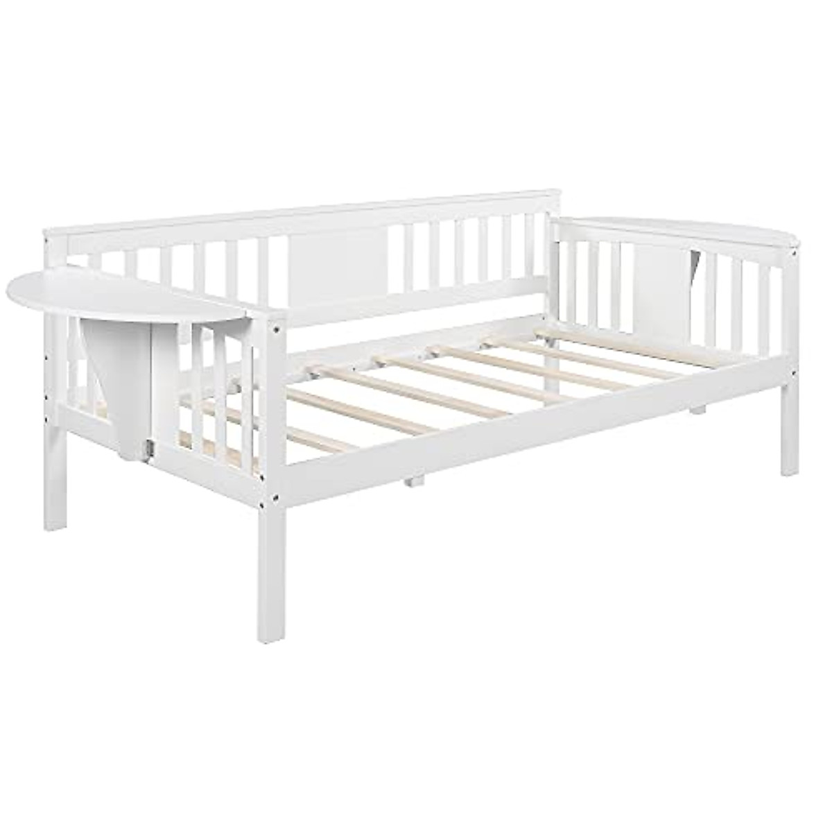 Woanke Twin Size Daybed, Wooden Daybed Frame with Wood Slat Support, Dual-use Sturdy Sofa Bed for Bedroom Living Room, White