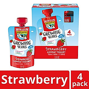 Horizon Organic Growing Years Low Fat Yogurt Pouch with 50mg DHA Omega-3 and Choline, Strawberry, 3.5 oz., 4 Pack