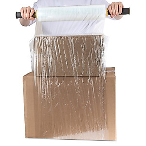 Modern Innovations 15 Inch Clear Stretch Wrap Roll with Handles (1 Roll-1000 Feet) Heavy Duty Shrink Wrap for Moving, Packing Supplies for Wrapping Furniture, Industrial Plastic Pallet Cling