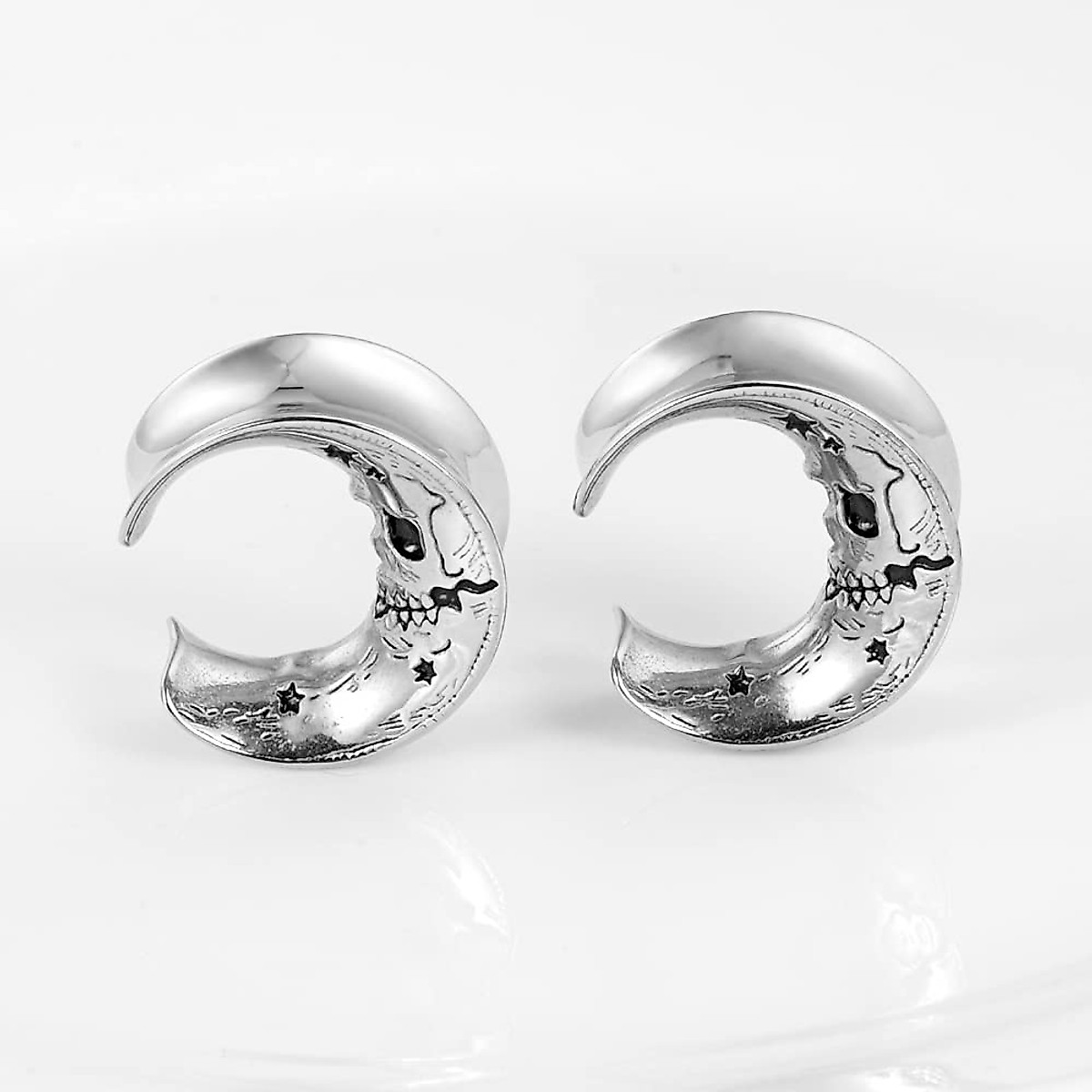 PUNKYOUTH 2PCS Moon Ear Gauges Ear Plugs and Tunnels Gauge for Ears Expander Piercing Gauge 10mm-25mm(00g-1")