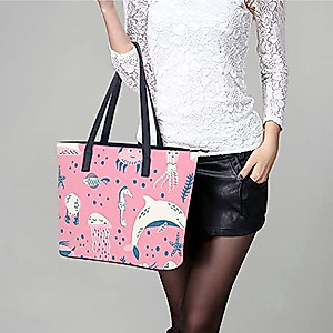 Womens Handbag Sea Animals Dolphin Seahorse Jellyfish Leather Tote Bag Top Handle Satchel Bags For Lady
