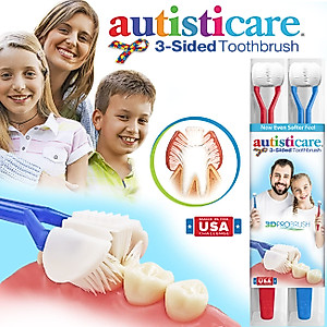 autisticare 2PK Sensory 3-Sided Toothbrush for Special Needs | New Softer Feel | Fast, Easy & Clinically Proven | Autism Spectrum Autistic Asperger Therapy Parent Caregiver Tactile Made in USA