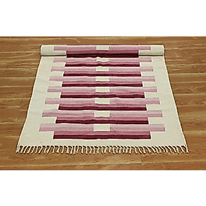 Casavani Hand Block Printed Boho Area Rug Hand Made Striped Tassel Rug Cotton Easy Washable Rugs Floor Carpet for Doormat Entryway Living Room Bedroom Hallway Balcony 10x16 Feet