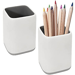 Cerpourt 2 Pack Desk Pen Holder,Two-Tone Cute Pen Cup Makeup Brush Holder,Durable Desktop Organizer Pencil Holder for Desk,Vanity Table,Office Supplies (Gray)