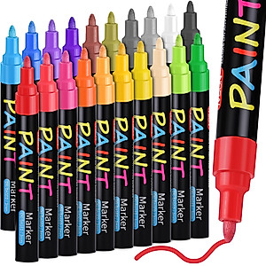 IVSUN Paint Pens Paint Markers, 20 Colors Oil-Based Waterproof Paint Marker Pen Set, Never Fade Quick Dry and Permanent, Works on Rocks Painting, Wood, Fabric, Plastic, Canvas, Glass, Mugs, DIY Craft