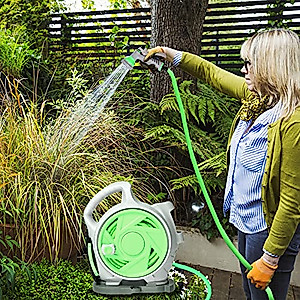 Sharellon Retractable Garden Hose Reel, Mini 50 FT Portable Garden Hose Reel, Heavy Duty Wall Mounted Hose Reel with 7 Patterns Spray Nozzle for Watering Flowers, Car Washing, Cleaning (Green)