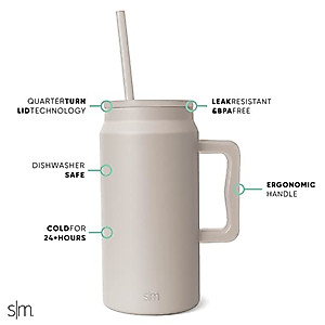 Simple Modern 50 oz Mug Tumbler with Handle and Straw Lid | Reusable Insulated Stainless Steel Large Travel Jug Water Bottle | Gifts for Women Men Him Her | Trek Collection | 50oz | Almond Birch