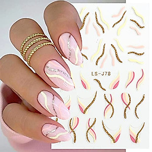 JMEOWIO 9 Sheets French Tip Nail Art Stickers Decals Self-Adhesive Pegatinas Uñas Colorful Glitter Wave Line Nail Supplies Nail Art Design Decoration Accessories