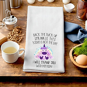 Back the F*ck Up Sprinkle Tits, Shank you with my Horn, Adult Funny Unicorn Kitchen Tea Bar Hand Towel Gift for Women