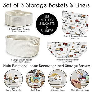 Sweet Jojo Designs Red Blue Construction Truck Boy Woven Storage Basket Set 3pc Cotton Rope Diaper Bins Baby Nursery Kids Closet Drawer Organizer Liner Transportation Bulldozer Grey Black and White