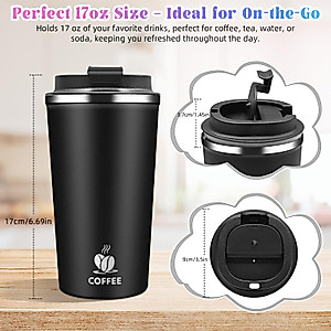 17oz Insulated Travel Coffee Mug with Flip Lid – Leakproof Stainless Steel Insulated Coffee Tumblers, Portable Thermos Cup for Hot & Cold Drinks, Perfect for Camping & On-the-Go