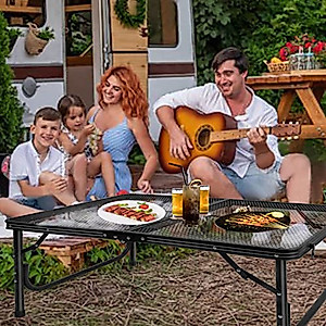 YDY+YQY Folding Metal Grill Table Portable Camping Aluminum Table with Mesh Desktop, Anti-Slip Feet, Height Adjustable, Lightweight Outdoor Table for Garden RV Picnic BBQ Cooking