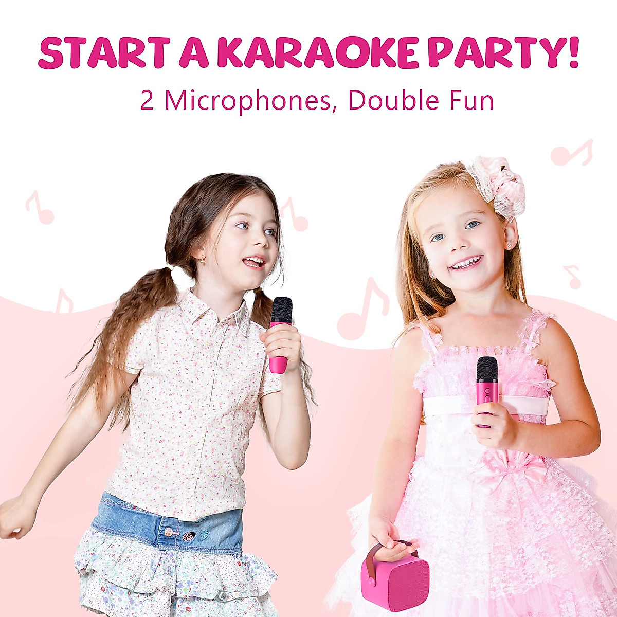 YLL Mini Karaoke Machine for Kids Toys, Portable Bluetooth Speaker with 2 Wireless Microphones, Birthday Gifts for Girls 3, 4, 5, 6, 7, 8, 9, 10, 11, 12+ Years Old Toddler Teens (Hotpink)