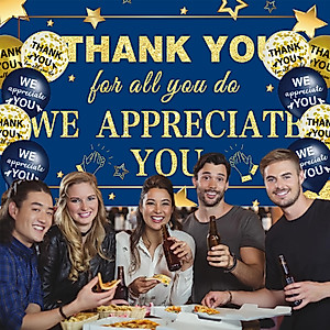 We Appreciate You Decorations Navy Blue Gold Appreciate You Banner with 18pcs Balloons Thank You Backdrop for Teacher Employee Staff Doctors Nurse Poaster Volunteer Appreciation Week Party Decor