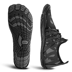 KEMISANT Mens Water Shoes, Unisex Barefoot Aqua Shoes for Men Women Beach Swimming Water Sport Shoes(Black/Dark Gray-10.5 Women/9 Men)