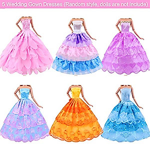 Ecore Fun 41 Pcs Doll Clothes and Accessories, 5 Wedding Gowns 5 Fashion Skirts 5 Mini Dresses 3 Fashion Clothes 3 Bikini Swimsuits 10 Hangers 10 Shoes Perfect for 11.5 Inch Dolls