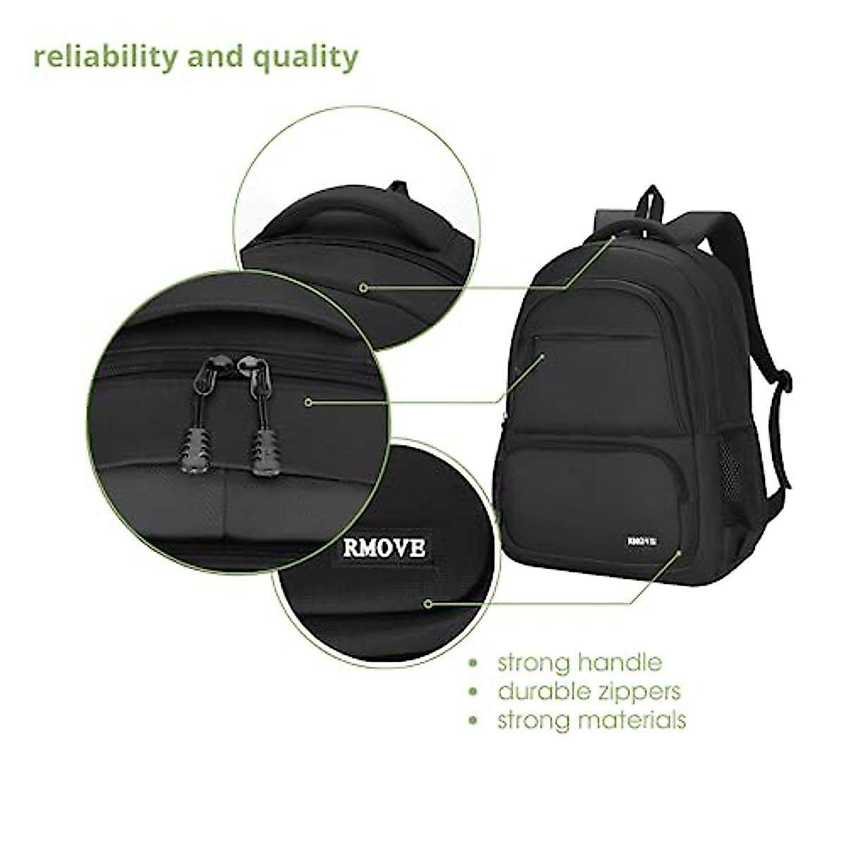 RMOVE Laptop Backpack,Business Travel Backpack, Water Resistant, Computer Bag for Women & Men Fits 15.6 Inch Laptop and Notebook - Black