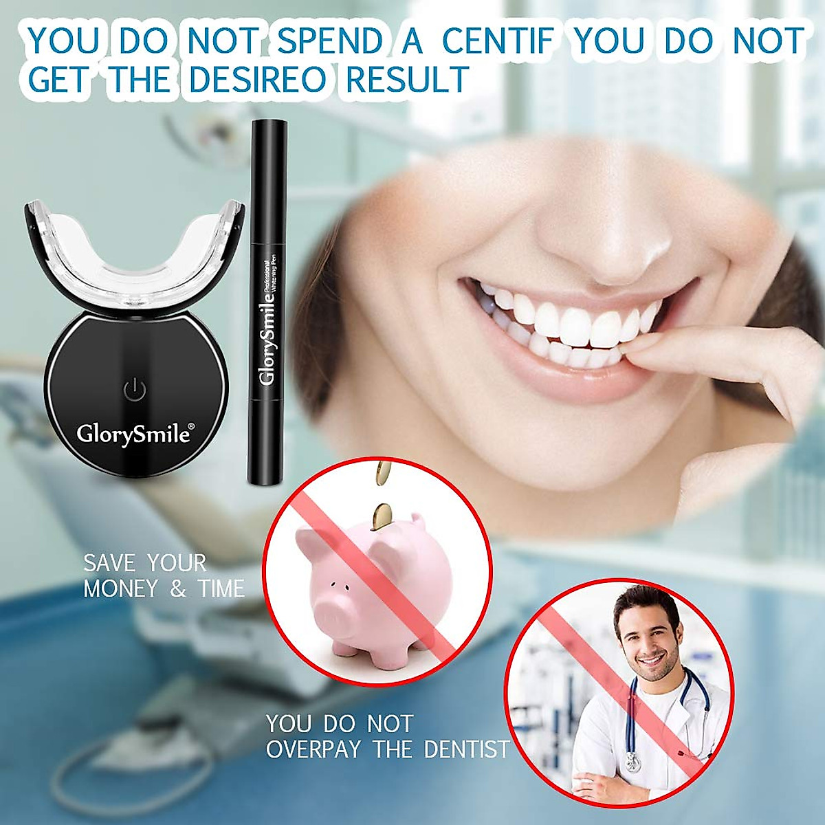 GlorySmile Teeth Whitening Kit with LED Light, 16 Min Non-Sensitive Fast Teeth Whitener with 3 Carbamide Peroxide Teeth Whitening Gel Pens, Helps to Remove All Kinds of Stain