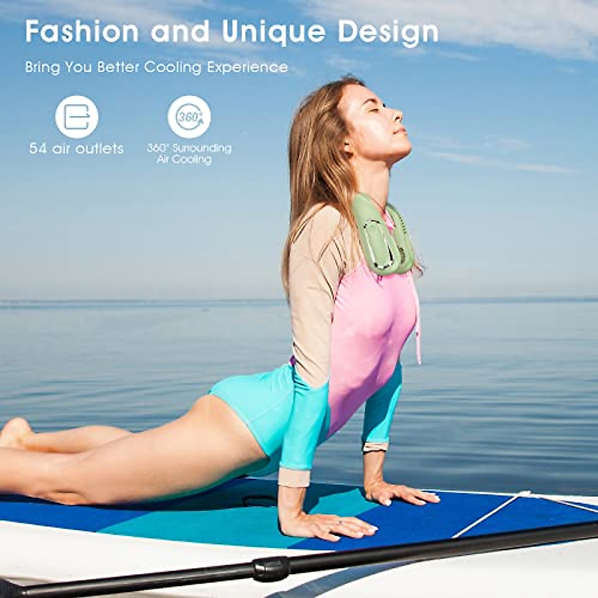 zelaxy Portable Neck Fan, 4000mAh Battery Rechargeable Wearable Personal Hands Free Fan, Bladeless Cooling Fan with Neck Adjustable Design, 3 Wind Speed for Outdoor, Camping (Mint Green)