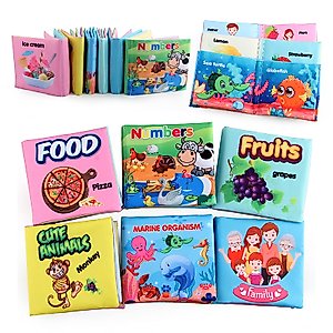 Koo-dib Baby Books, Soft Baby Book,Cloth Baby Books,Baby Books 0-6 Months, Cloth Baby Books,Infant Books,Soft Books for Babies,Best Baby Books, Pack of 6 Books for Baby,Size: 4x4 inch,Soft Baby Book