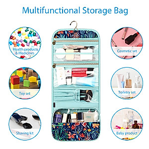 Fintie Portable Toiletry Cosmetic Travel Bag, Large Water Resistant Hanging Makeup Organizer Storage Pouch Case for Women Girls (Jungle Night)