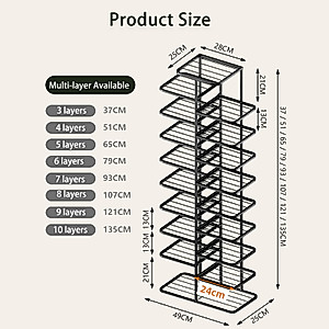 YYW Vertical Shoe Rack- Metal Narrow Shoes Shelf- 2 Rows Small Corner Shoe Storage Organizer for Entryway, Closet, Bedroom, Hallway (6 tiers - matte black)