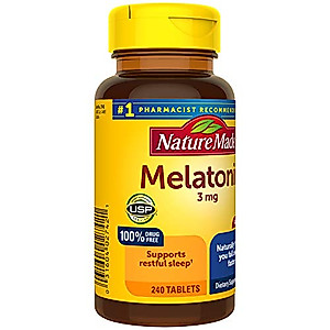 Nature Made Melatonin 3mg Tablets, 100% Drug Free Sleep Aid for Adults, 240 Tablets, 240 Day Supply