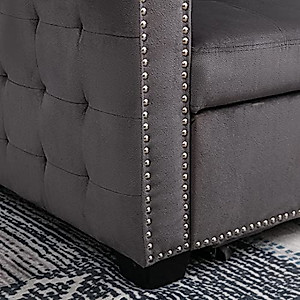 HABITRIO Sectional Sofa with Reversible Storage Lounge Chaise, 77" Modern L-Shape Corner Couch w/Roll-Out Sleeper Bed, Velvet Upholstered Nail Head Trim Seating Furniture for Living Room, Office