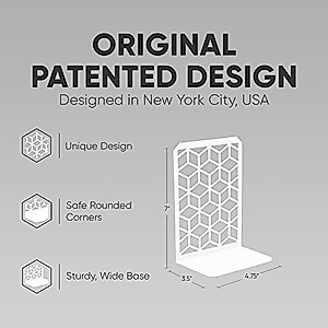 3D Metal White Bookends for Heavy Books, Premium Boho Book Ends for Office, Sturdy Book Stopper, Rustproof and Durable Bookends Decorative Unique for Home, 7 (L) x 4.75 (W) inches, 1 Pair - Geomod