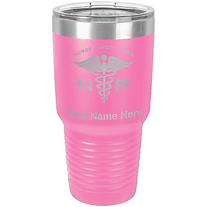 LaserGram 30oz Vacuum Insulated Tumbler Mug, NP Nurse Practitioner, Personalized Engraving Included (Pink)