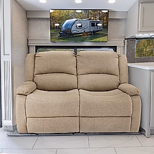 RecPro Charles 58" Double Recliner RV Sofa | Zero Wall Loveseat for Camper | Wall Hugger Couch | Fifth Wheel Theater Seating | Replacement RV Furniture | Oatmeal Cloth